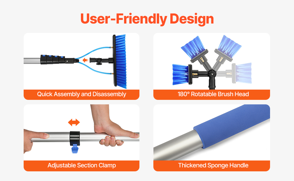 Water Fed Pole Kit 24FT Solar Panel Cleaning Pole 180° Rotatable Brush ...