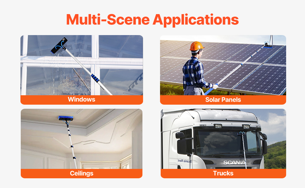 Water Fed Pole Kit 24FT Solar Panel Cleaning Pole 180° Rotatable Brush ...