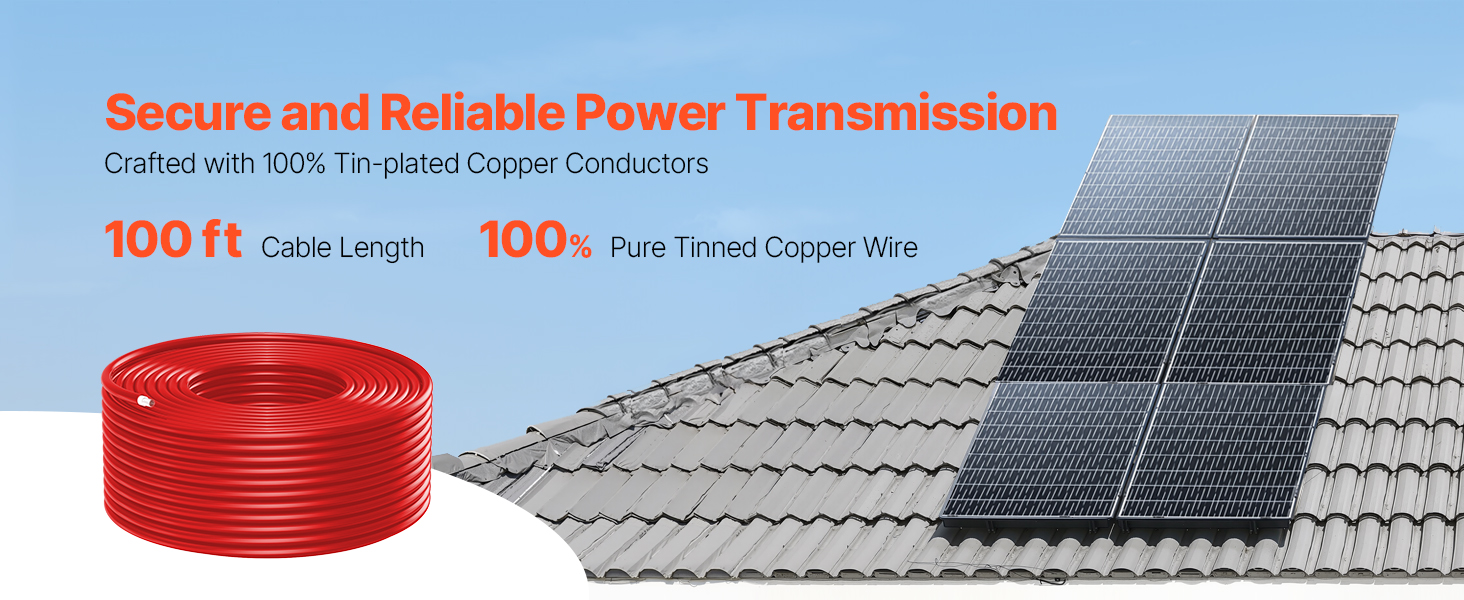 100FT Solar Panel Extension Cable 10AWG Waterproof PV 6mm² Cable Red ...