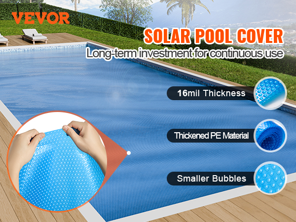 VEVOR Solar Pool Cover, 32 x 16 ft Rectangle Solar Blanket for Pools ...