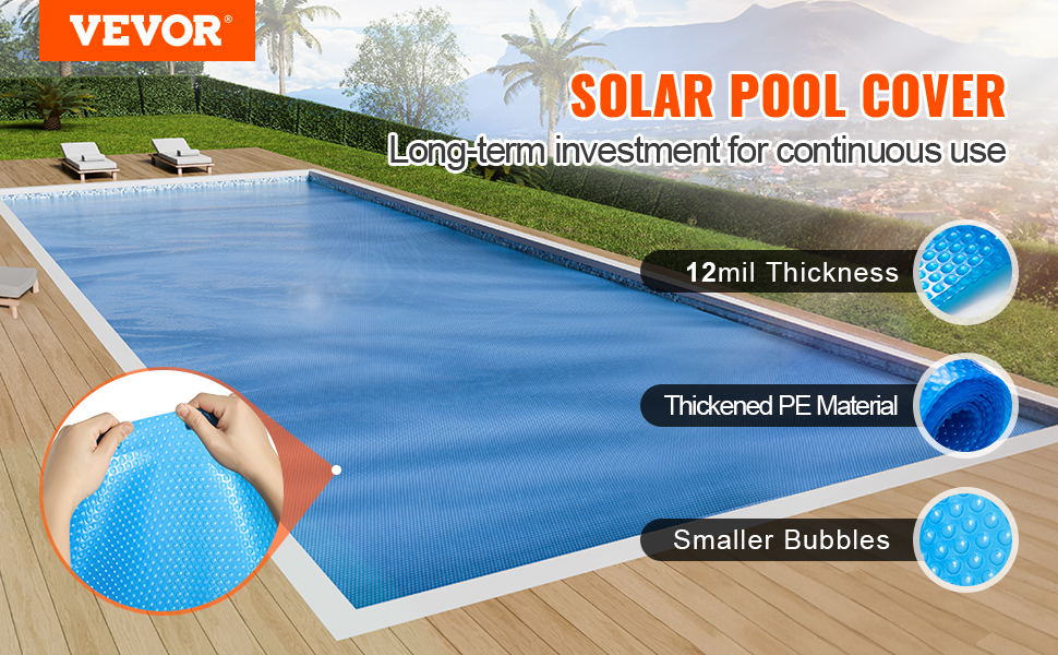 VEVOR Solar Pool Cover, 36 x 18 ft Rectangle Solar Blanket for Pools, Inground Above Ground ...