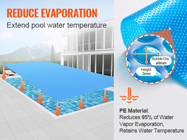 VEVOR Solar Pool Cover, 36 x 18 ft Rectangle Solar Blanket for Pools ...