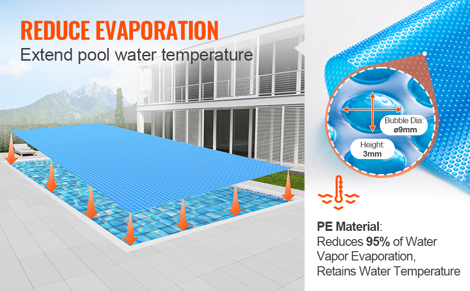 VEVOR Solar Pool Cover, 36 x 18 ft Rectangle Solar Blanket for Pools ...