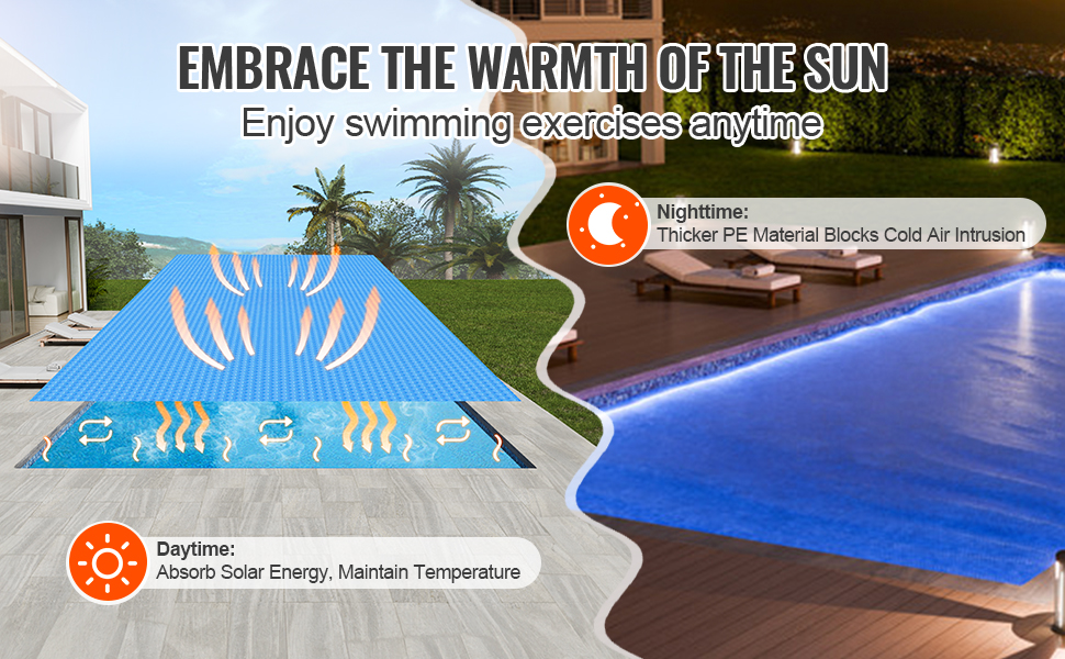 VEVOR Solar Pool Cover, 36 x 18 ft Rectangle Solar Blanket for Pools ...