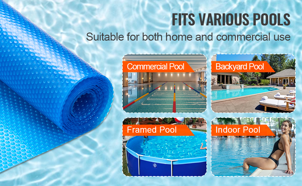 VEVOR Solar Pool Cover, 36 x 18 ft Rectangle Solar Blanket for Pools ...