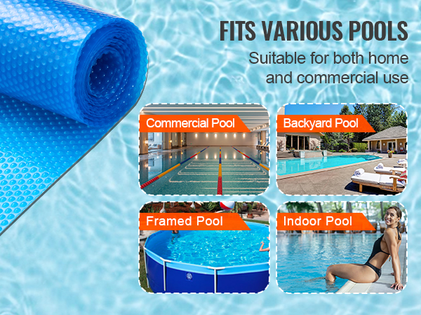 VEVOR Solar Pool Cover, 40 x 20 ft Rectangle Solar Blanket for Pools ...