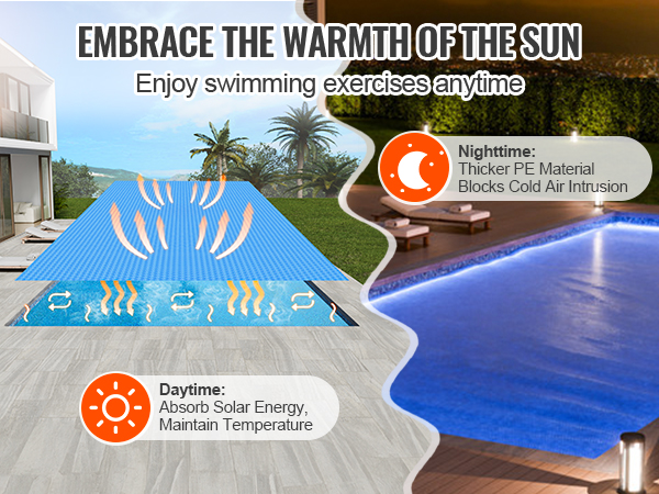 VEVOR Solar Pool Cover, 40 x 20 ft Rectangle Solar Blanket for Pools ...