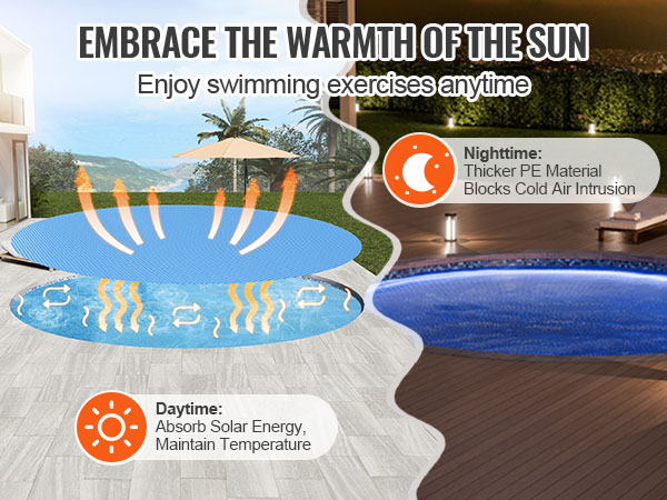VEVOR Solar Pool Cover, Φ10 ft Round Solar Blanket for Pools, Inground ...