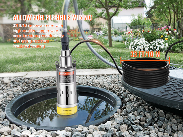 VEVOR Solar Water Pump, 24V DC 277W Submersible Deep Well Pump, Max Flow 9.25 GPM, Max Head 272 ...