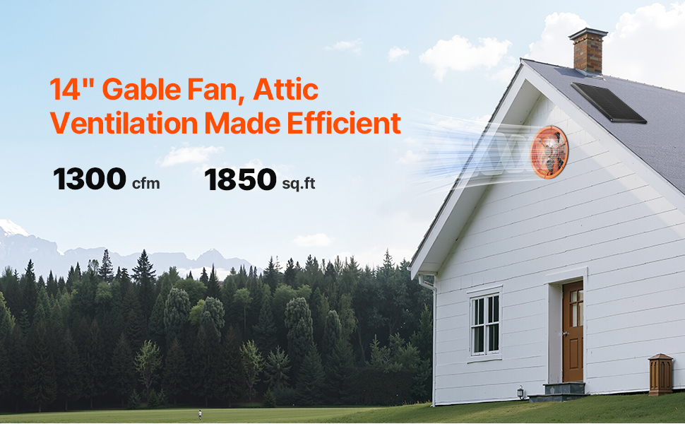 14 Inch Gable Mount Fan 1300 CFM Attic Exhaust Fan with Adjustable ...