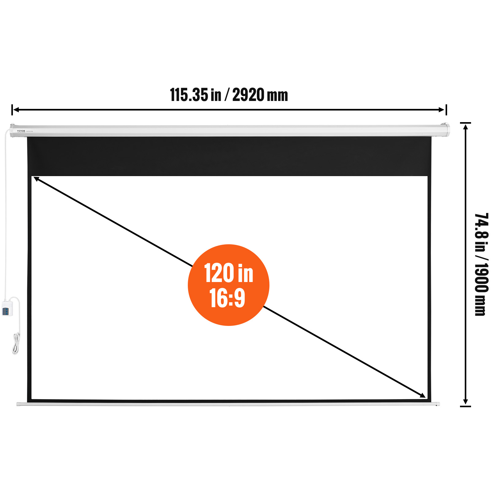 VEVOR Ecran de Projection Motorise 120 pouces 16:9 HD 4K 1080 Toile de ...