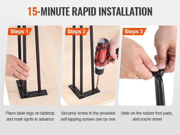 VEVOR Hairpin Table Legs 28", Set of 4 Desk Legs 900lbs Load Capacity ...