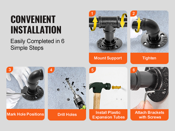 VEVOR Pipe Stair Handrail, 7FT Staircase Handrail, 440LBS Load Capacity ...