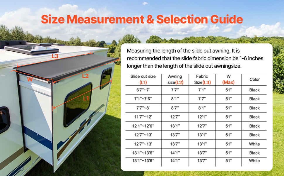 VEVOR 13'1" (12'7") RV Slide Out Awning Black Slide Topper Awning for ...
