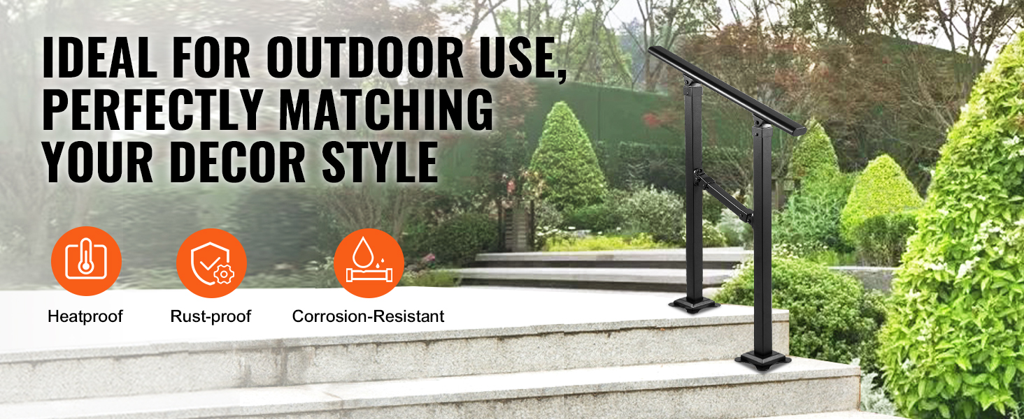 VEVOR Iron Handrail Stair Railing Hand Rail Kit Fit for 0-2 Step ...