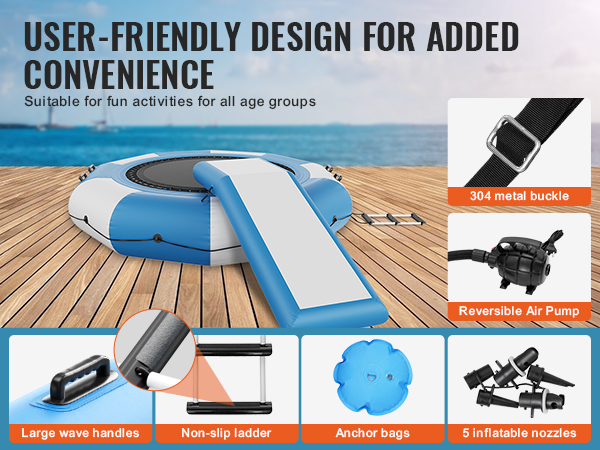 VEVOR Inflatable Water Bouncer, 10ft Recreational Water Trampoline ...