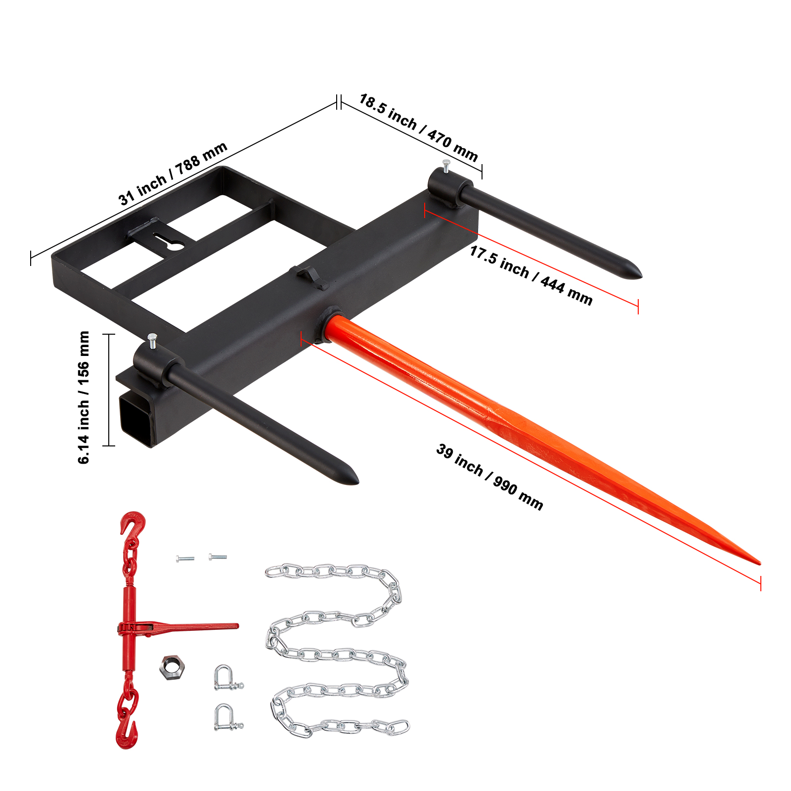 VEVOR 39" Hay Spear, Bale Spears 1600lbs Loading Capacity, Skid Steer ...