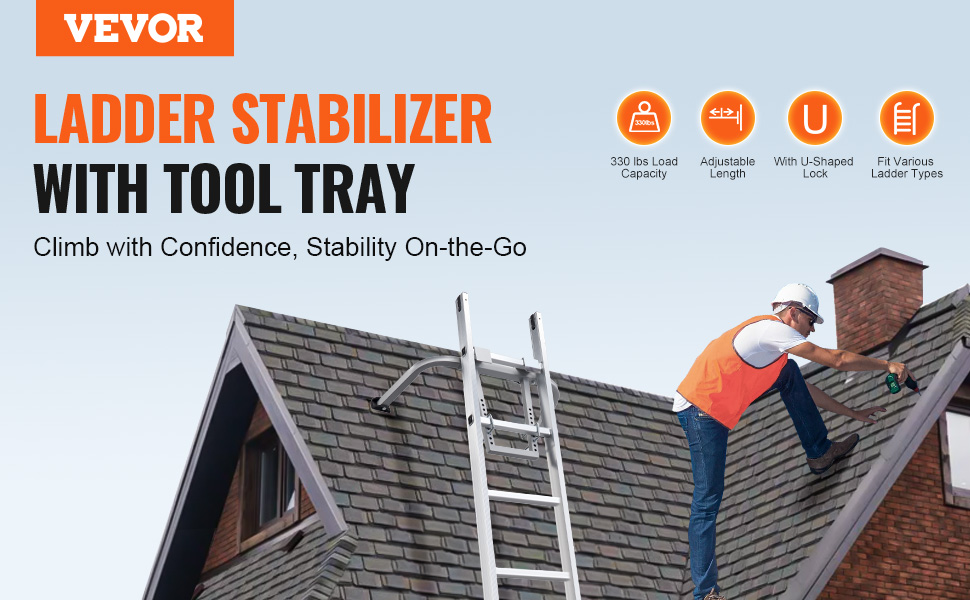 VEVOR Ladder Stabilizer with Wing Span Heavy Duty Steel Roof Hook ...