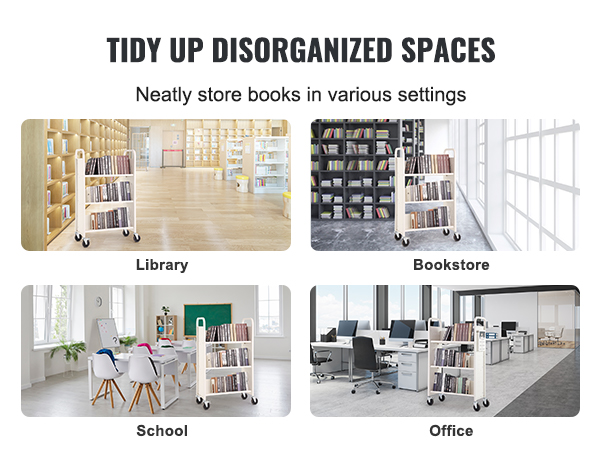 VEVOR Book Cart, 330 lbs Library Cart, 31.1" x 15.2" x 49.2" Rolling ...