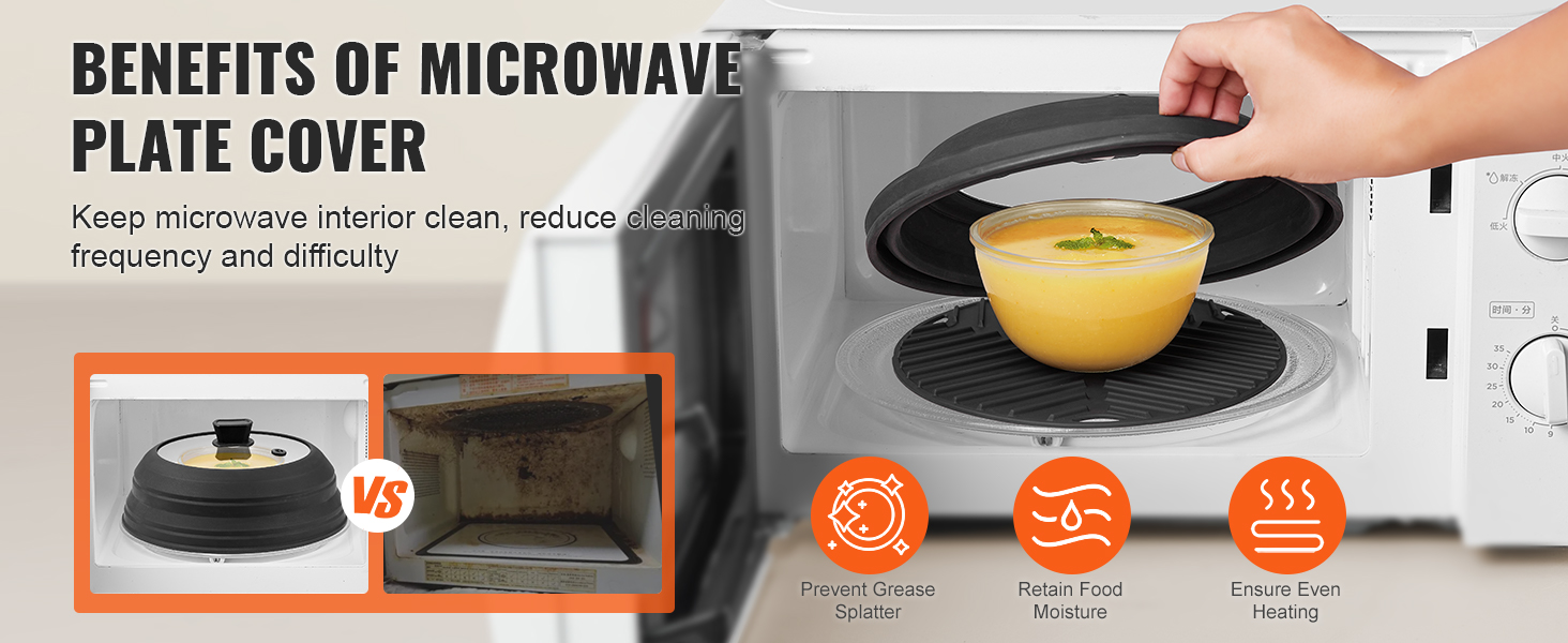 VEVOR Microwave Splatter Cover & Mat 10.8" Collapsible Microwave Food ...