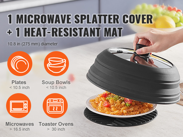 VEVOR Microwave Splatter Cover & Mat 10.8" Collapsible Microwave Food ...