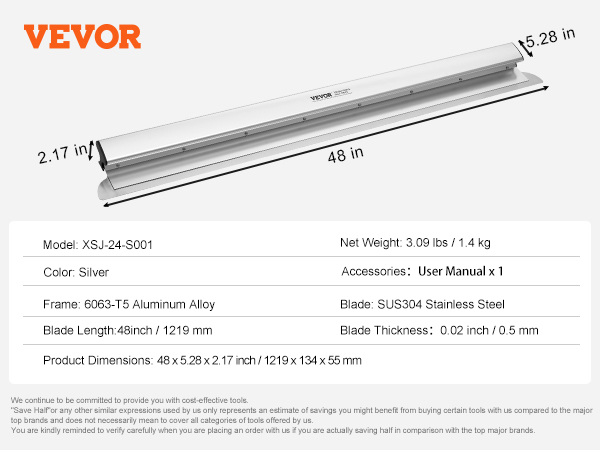 VEVOR Drywall Skimming Blade,48 inch Smoothing Knife, Stainless Steel ...