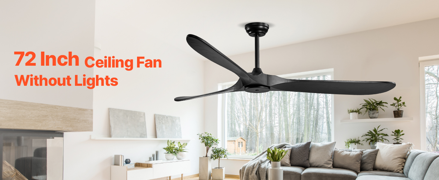 72" Wood Blade Ceiling Fan No Light Remote Control Reversible DC Motor ...