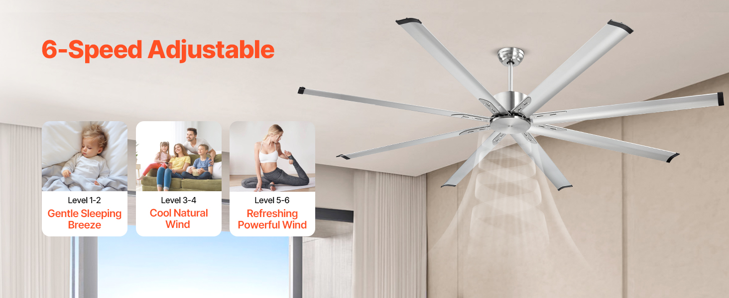 84" Aluminum Ceiling Fan No Light Remote Control Reversible Motor ...