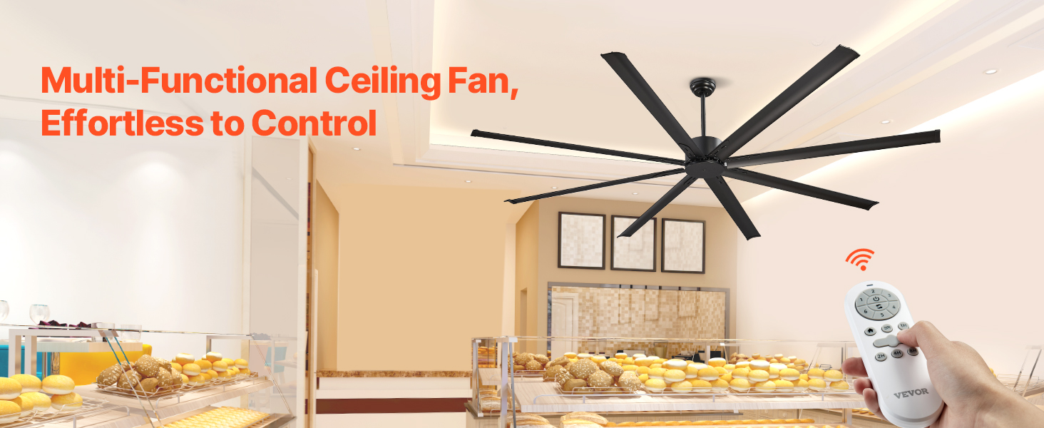 VEVOR 244 cm Aluminum Ceiling Fan Without Light Remote Control DC Motor ...