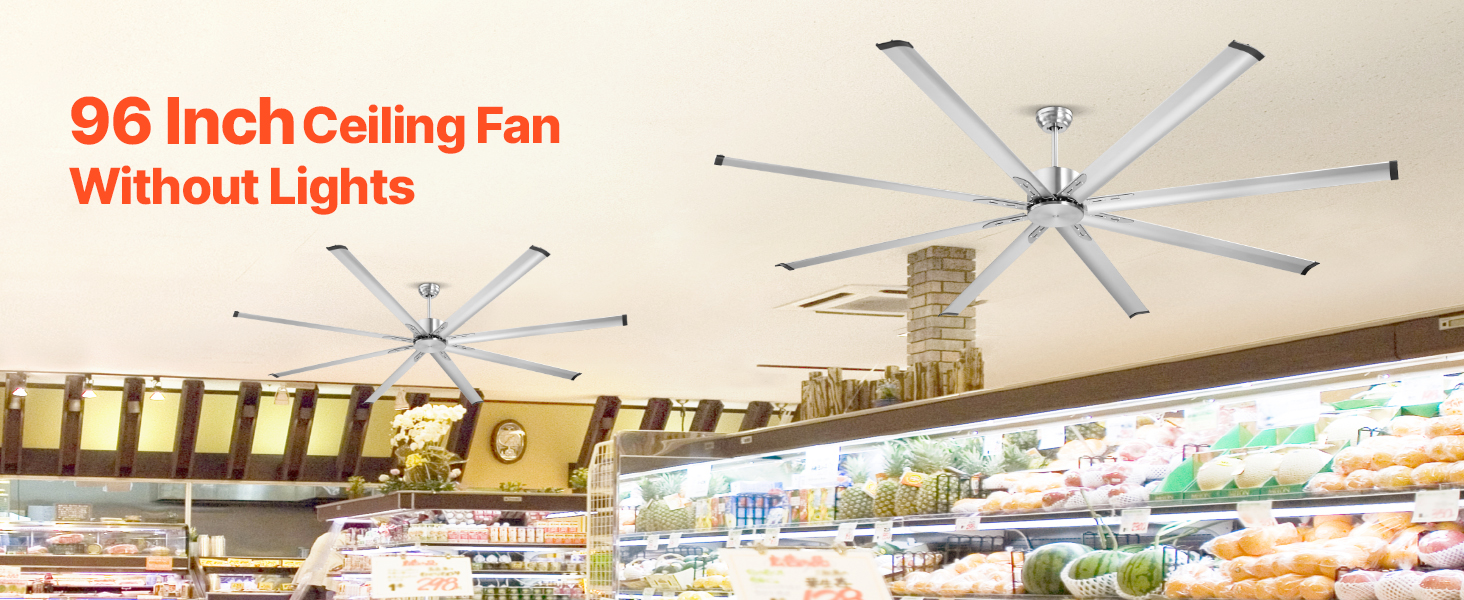 96" Aluminum Ceiling Fan No Light Remote Control Reversible Motor ...