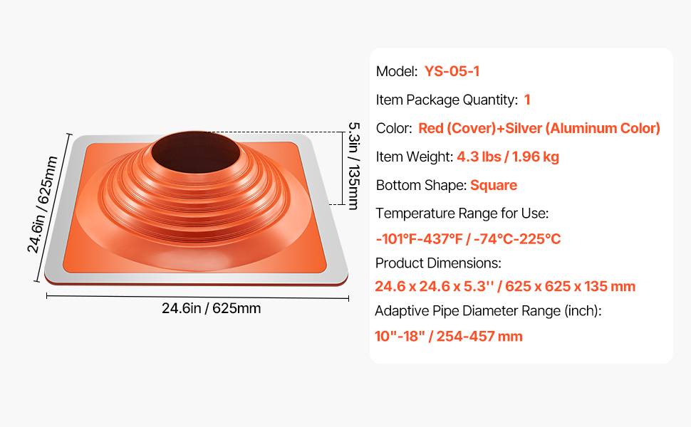 Metal Roof Pipe Flashing Boot Fits 10"-18" Pipe High Temp Flexible Red ...