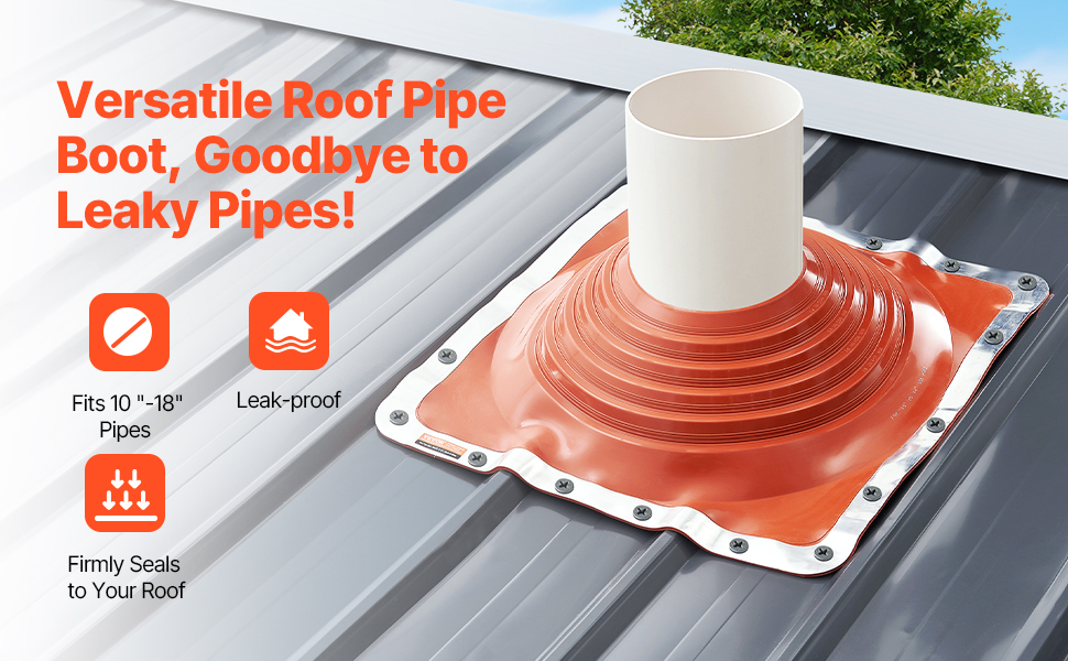 VEVOR Metal Roof Pipe Flashing Boot Fit 10"-18" Pipe High Temp Flexible Silicone | VEVOR EU