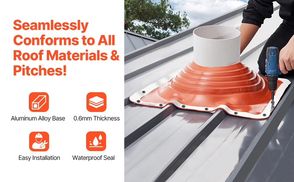 VEVOR Metal Roof Pipe Flashing Boot Fit 10"-18" Pipe High Temp Flexible Silicone | VEVOR EU
