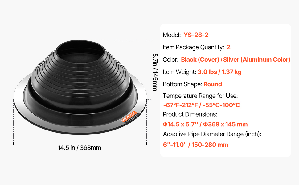 VEVOR 2 Pcs Metal Roof Pipe Flashing Boots Fit 6"-11" Pipe High Temp ...