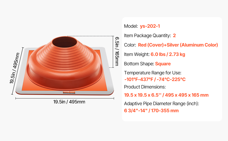 2 Pcs Metal Roof Pipe Flashing Boots Fit 6-3/4" - 14" Pipe High Temp ...