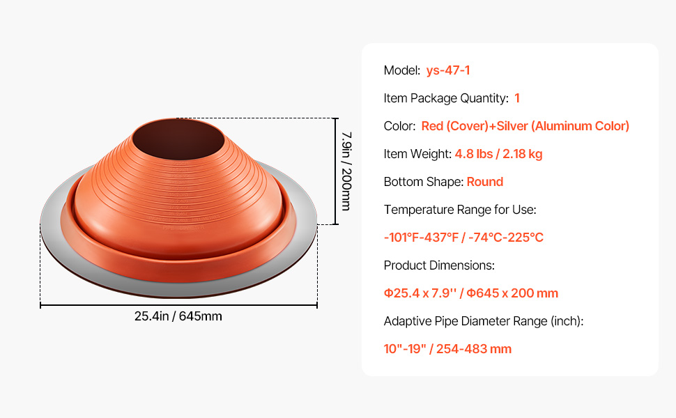 Metal Roof Pipe Flashing Boot Fits 10" - 19" Pipes High Temp Flexible ...
