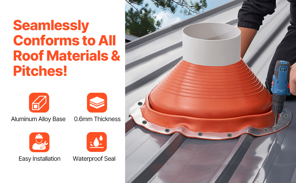 Metal Roof Pipe Flashing Boot Fits 10" - 19" Pipes High Temp Flexible ...