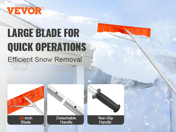 VEVOR Snow Roof Rake, 25" Plastic Blade Snow Removal Tool, 21ft Reach ...