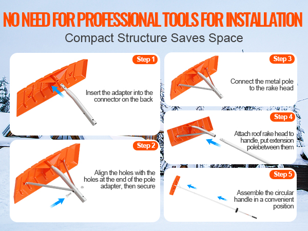 VEVOR Snow Roof Rake, 25" Plastic Blade Snow Removal Tool, 21ft Reach ...