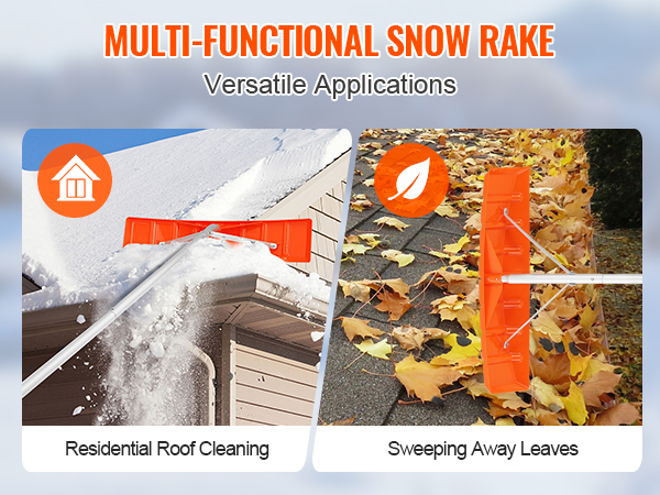 VEVOR Snow Roof Rake, 25" Plastic Blade Snow Removal Tool, 21ft Reach ...