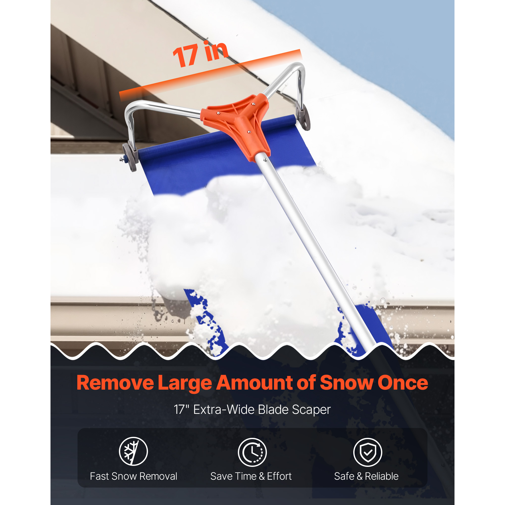 Mophorn Snow Roof Rake, 17 in Aluminum Blade, 4.1-17.2 ft Adjustable ...