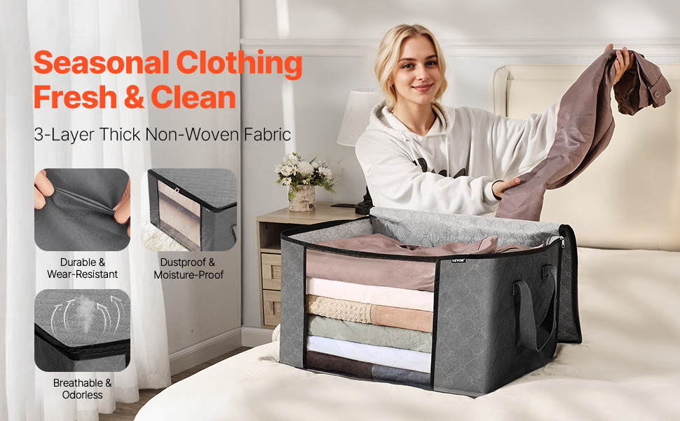 90L 6 Pack Large Cloth Storage Bags Duvet Bedding Clothing Organizer with Zip | VEVOR US