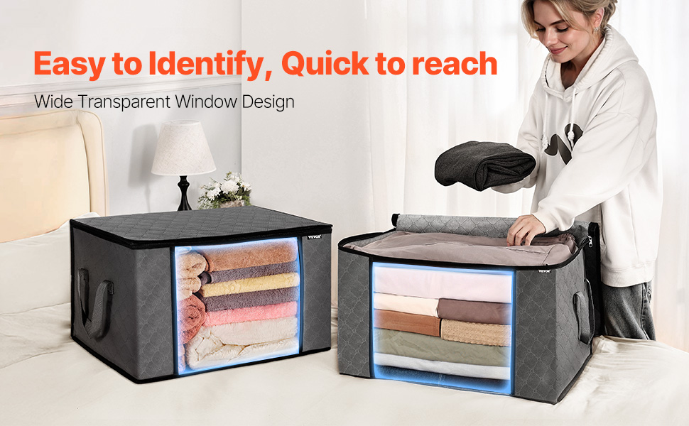 90L 6 Pack Large Cloth Storage Bags Duvet Bedding Clothing Organizer with Zip | VEVOR US