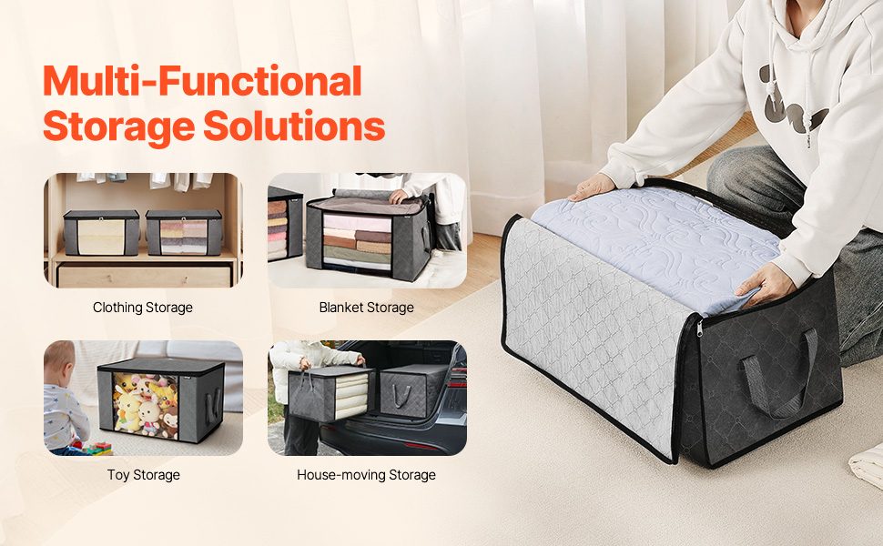 90L 6 Pack Large Cloth Storage Bags Duvet Bedding Clothing Organizer with Zip | VEVOR US