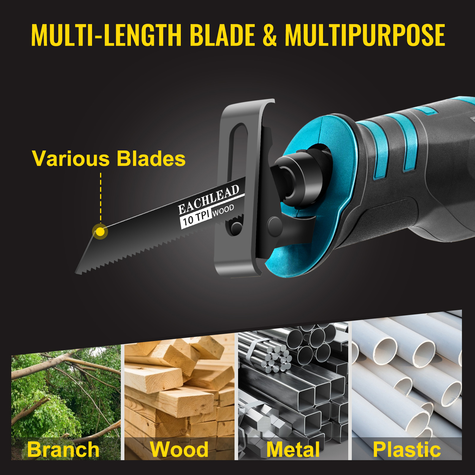 Vevor Cordless Reciprocating Saw Variable Speed Reciprocating Saw 18v 2 ...