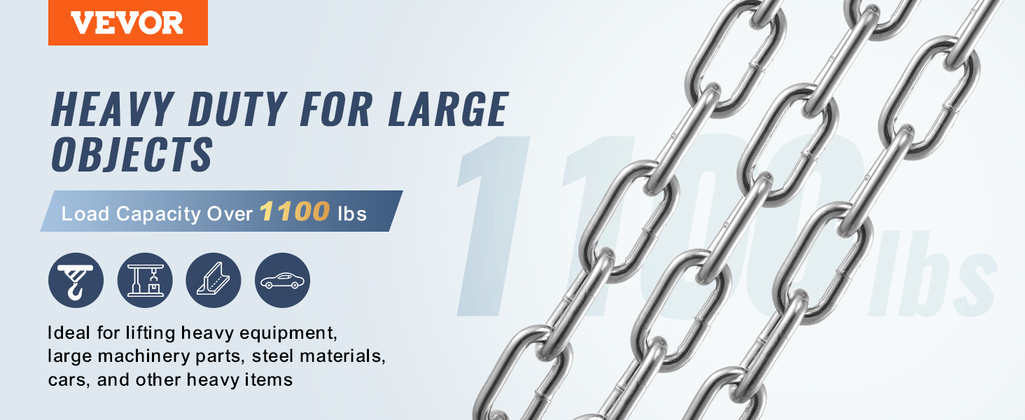 VEVOR Zinkpläterad Proof Coil Chain Carbon Steel Chain Sling 3/16" x 10 ...