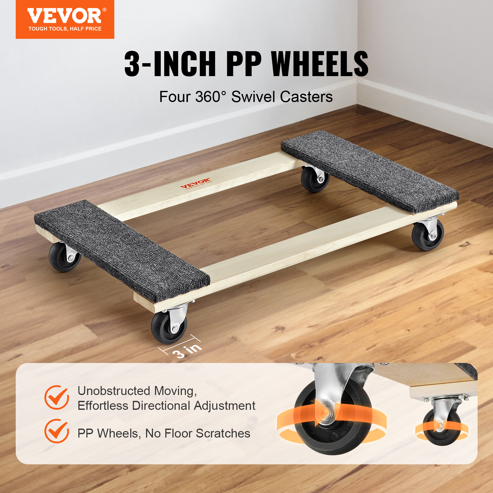 VEVOR 2PCS Platform Dolly Interlocking Edge Furniture Mover 500lbs ...