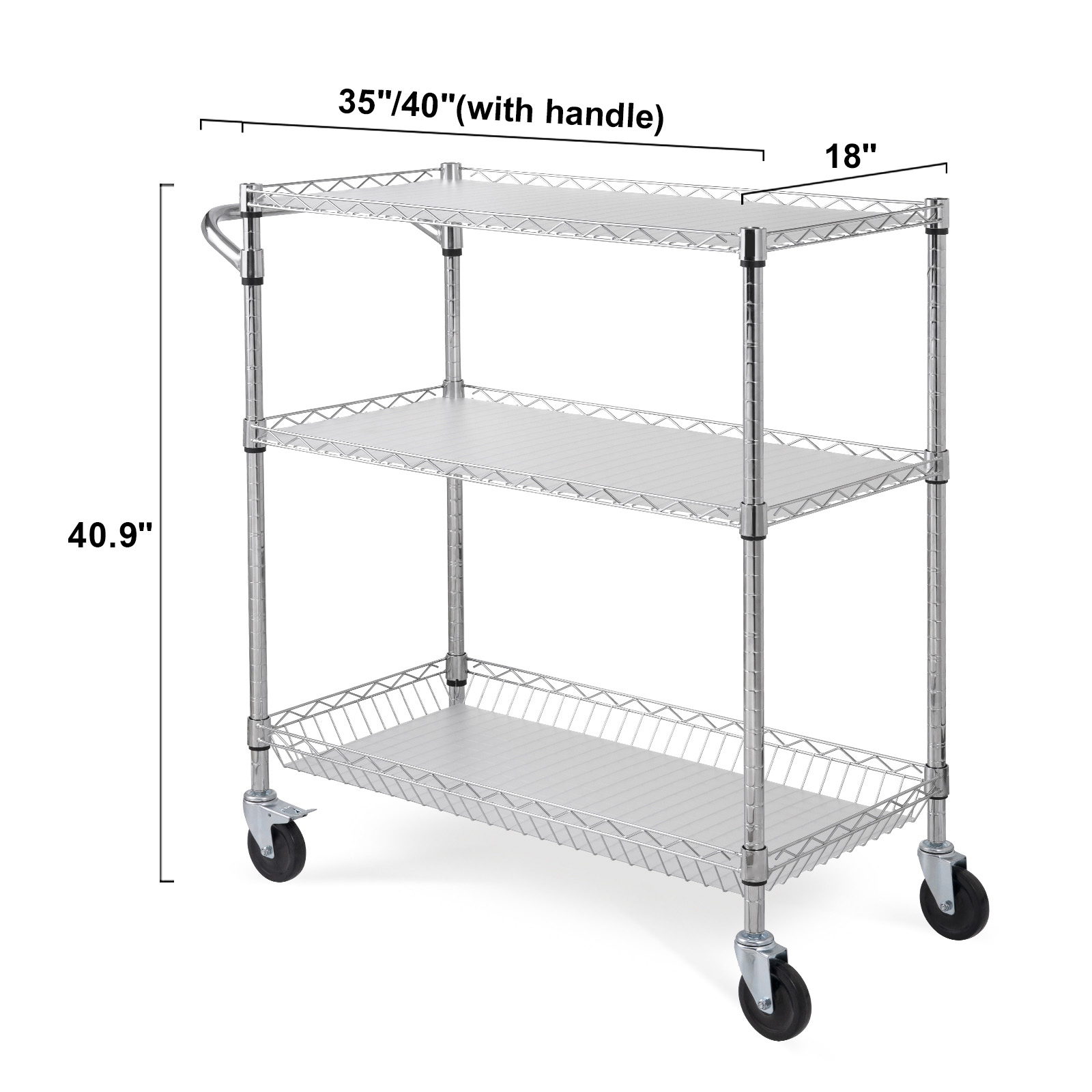 VEVOR Kitchen Utility Cart, 3 Tiers, Wire Rolling Cart with 661LBS ...