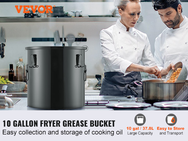 VEVOR Fryer Grease Bucket, 10 Gal Oil Disposal Caddy Stainless Steel ...