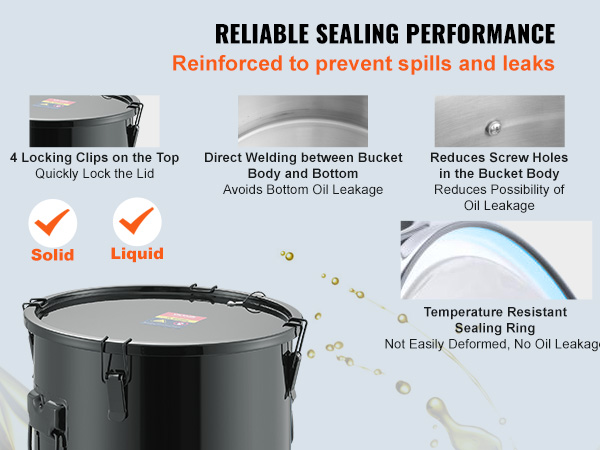 VEVOR Fryer Grease Bucket, 10 Gal Oil Disposal Caddy Stainless Steel ...